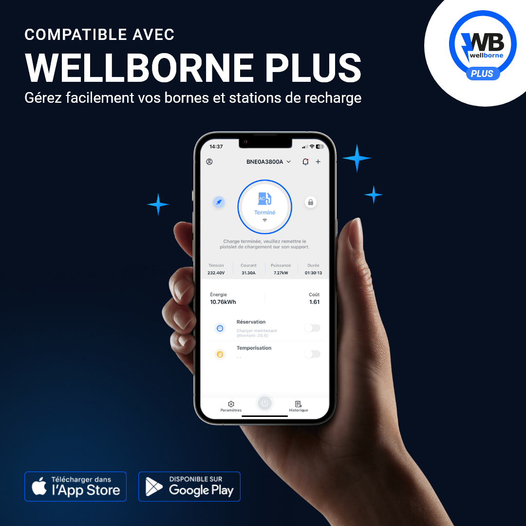 WELLBORNE – Borne de recharge AC 7,4kW - modèle Black Access - Wi-Fi - Garantie 3ans | Leroy Merlin