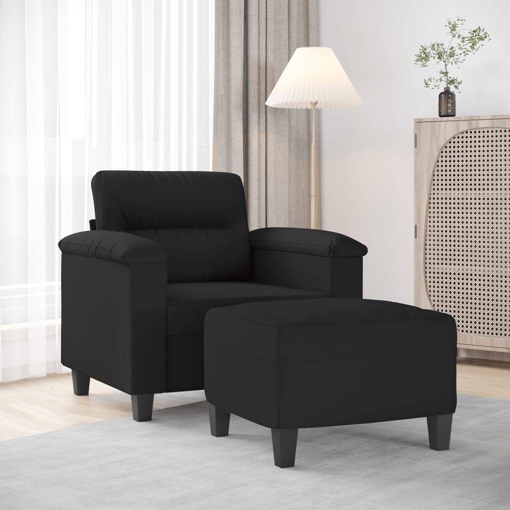 VidaXL Sillón con taburete tela de microfibra negro 60 cm | Leroy Merlin