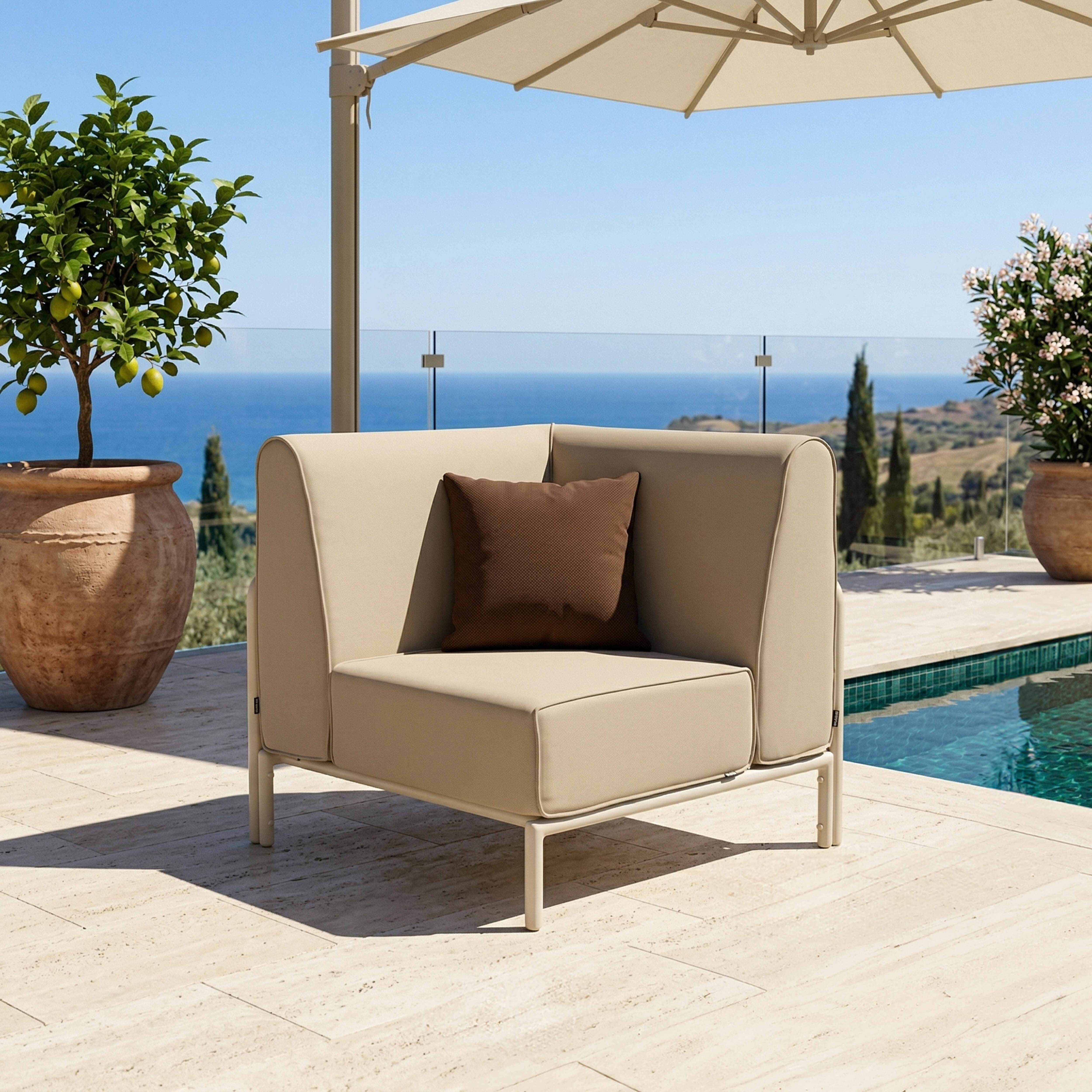 Fauteuil d'angle pour salon de jardin modulable tissu beige, Patio ...