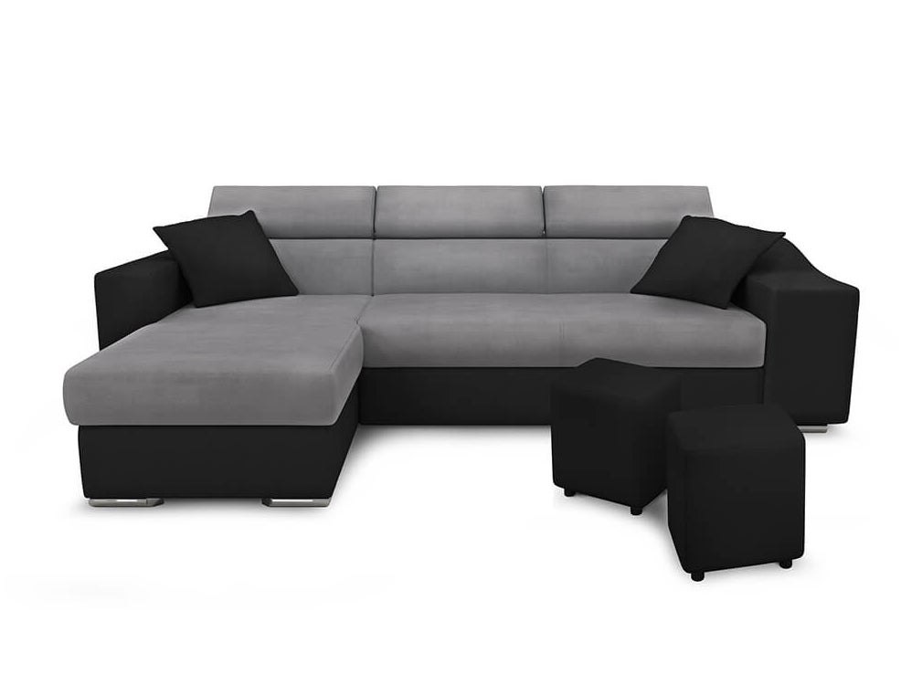 Canapé d'Angle ELONA Convertible en Microfibre et Simili avec poufs ...