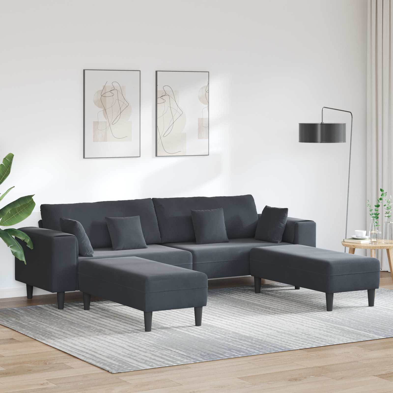 Sofá 3 pcs Gris oscuro 250 x 188 x 76 cm Terciopelo | Leroy Merlin