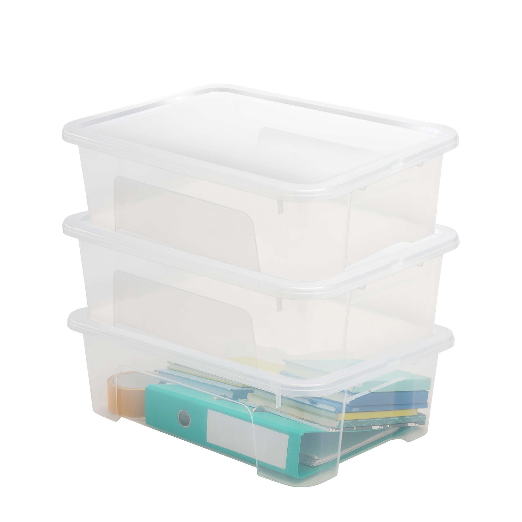 Lot de 3 boîtes de rangement en plastique transparent 25L avec ...