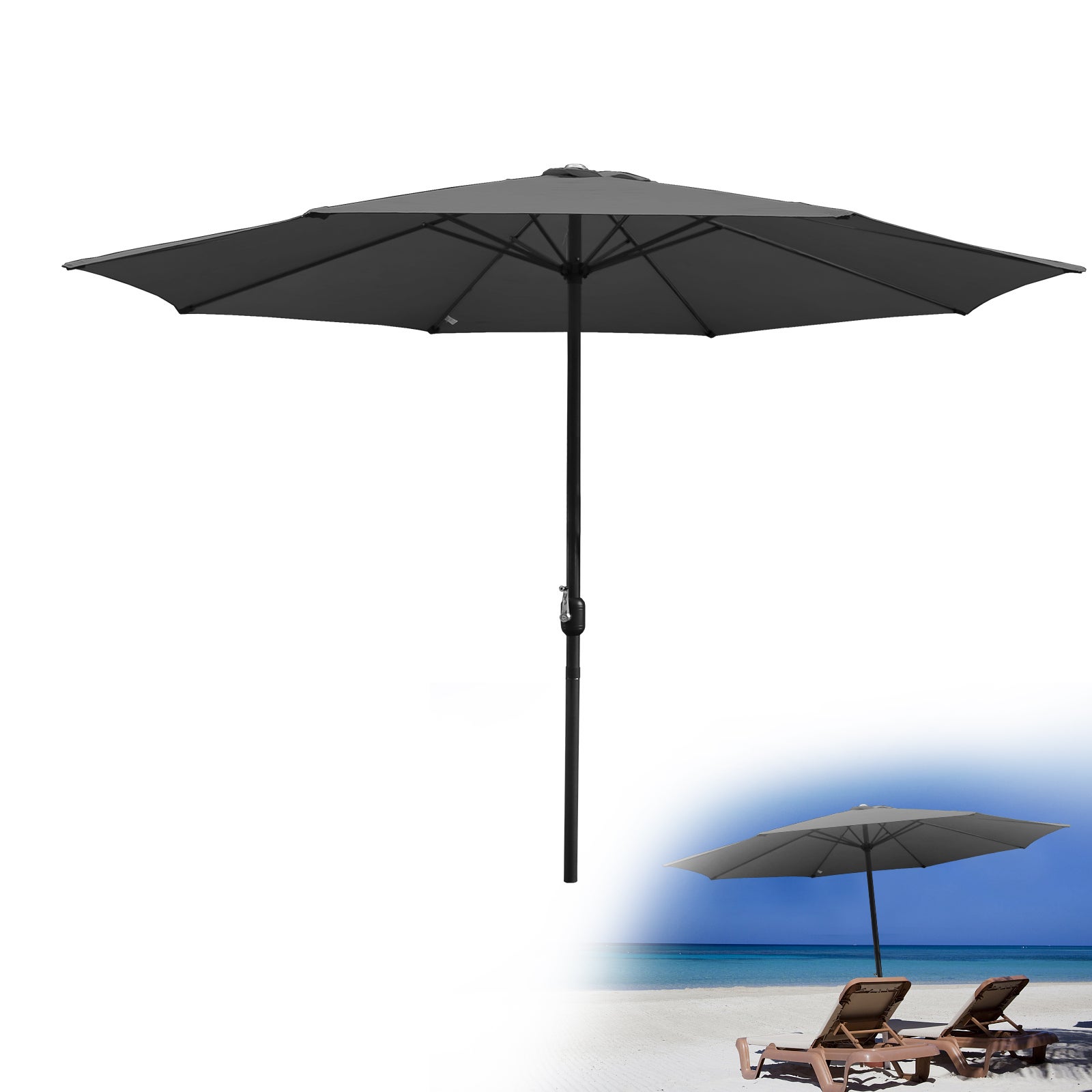 Parasol droit Ø350cm Gris Camping et Jardin Anti-UV, résistant et ...