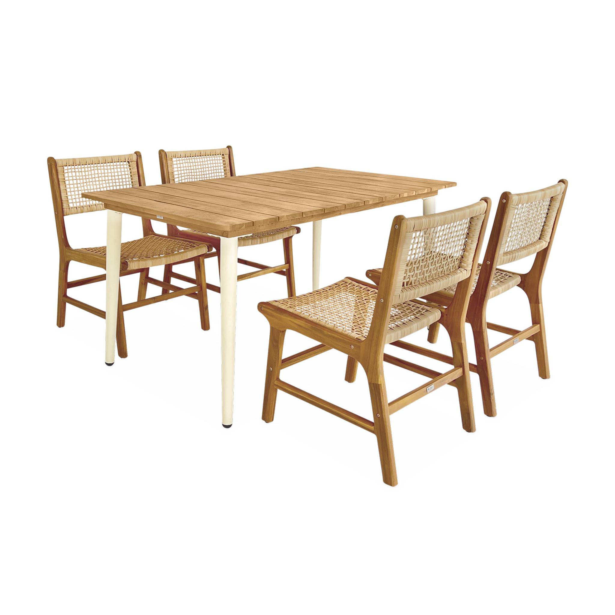 Table de jardin MARINGA bois et métal ivoire. 150cm + 4 chaises de ...