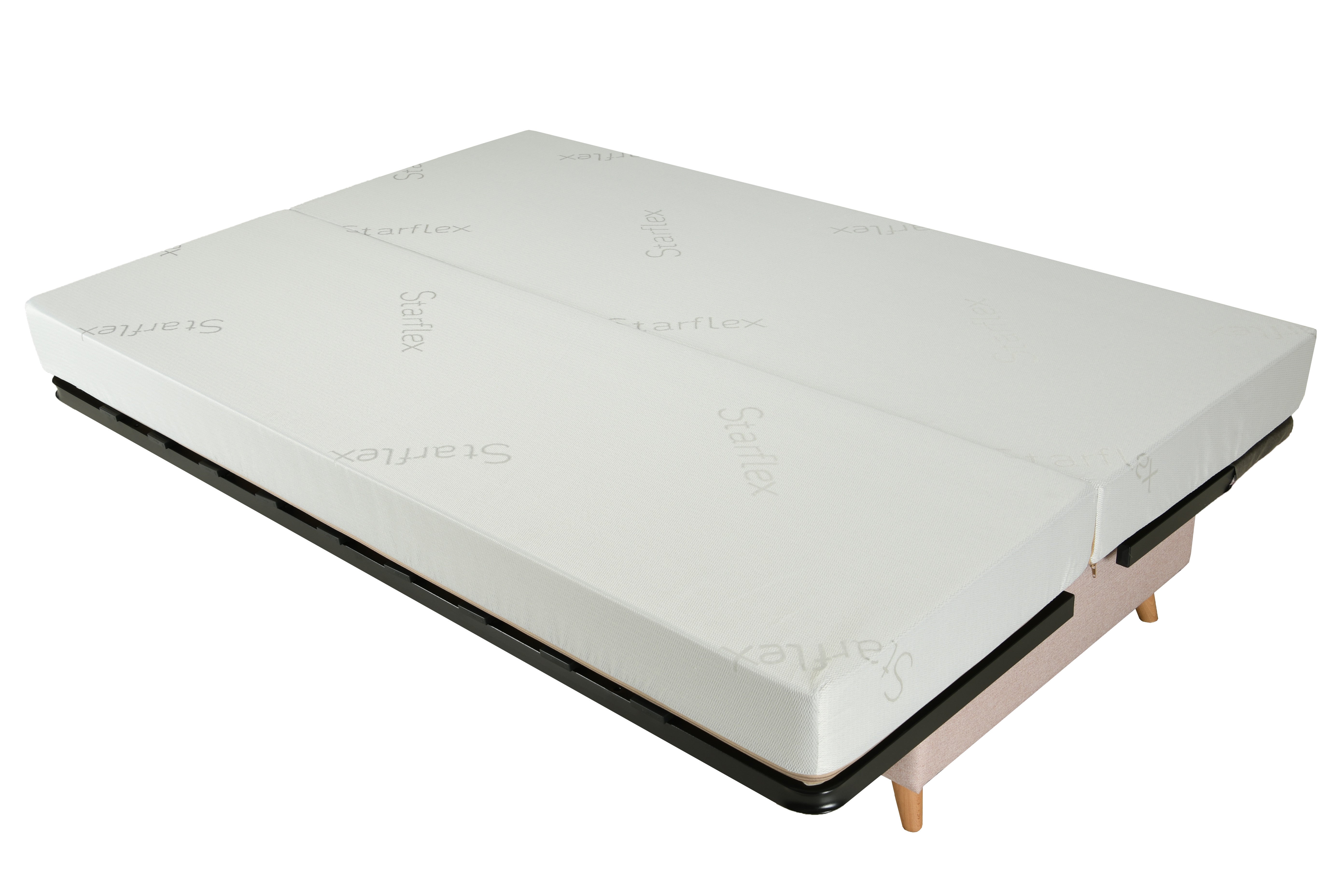 Banquette Clic-clac tissu 130x190 matelas Starflex 13cm avec rangement Kalix-Couleur Bleu canard ...