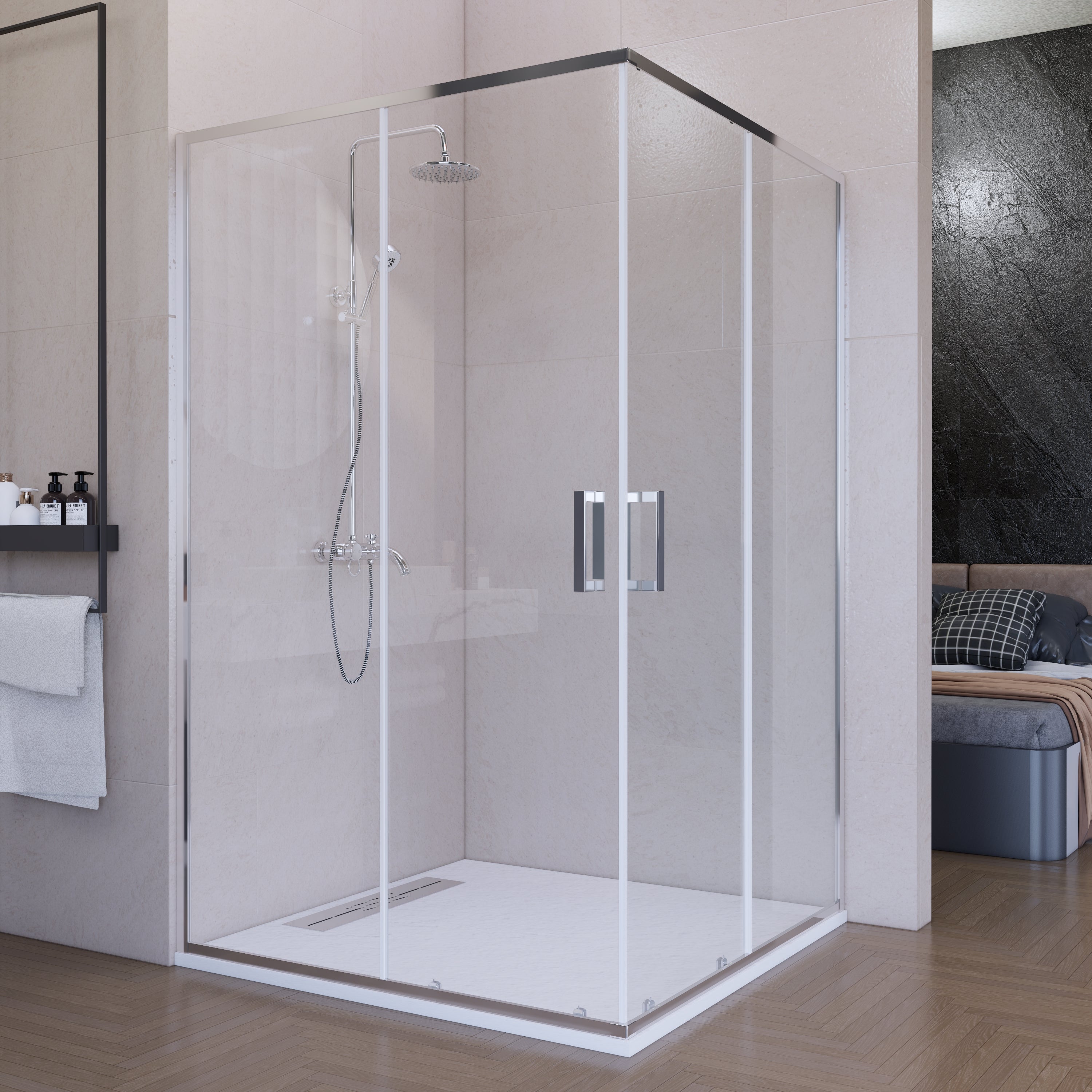 Parete doccia rettangolare 100x100cm-Installazione semplice-Vetro ...