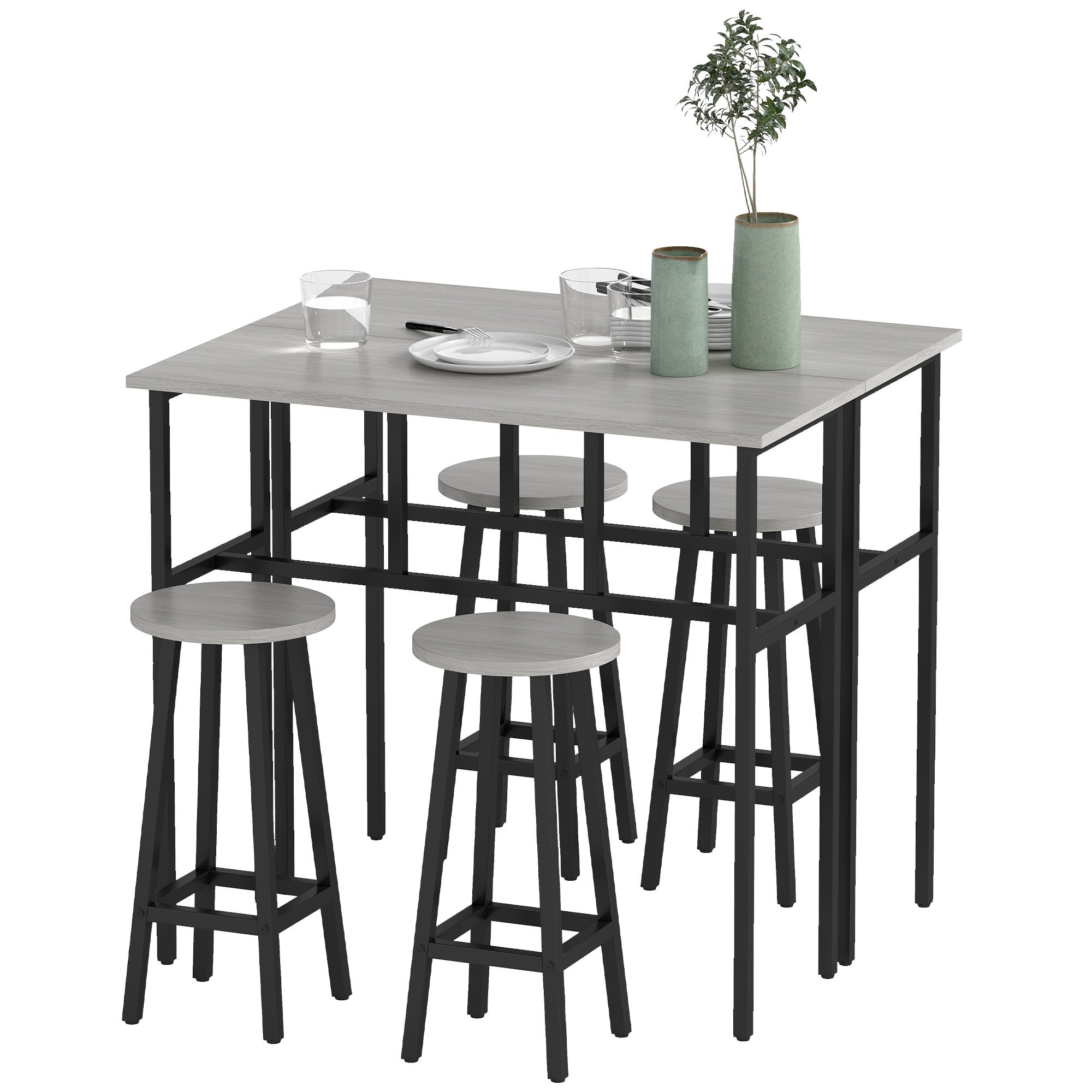 Ensemble de bar 6 pièces avec 4 tabourets de bar et 2 tables hautes en ...