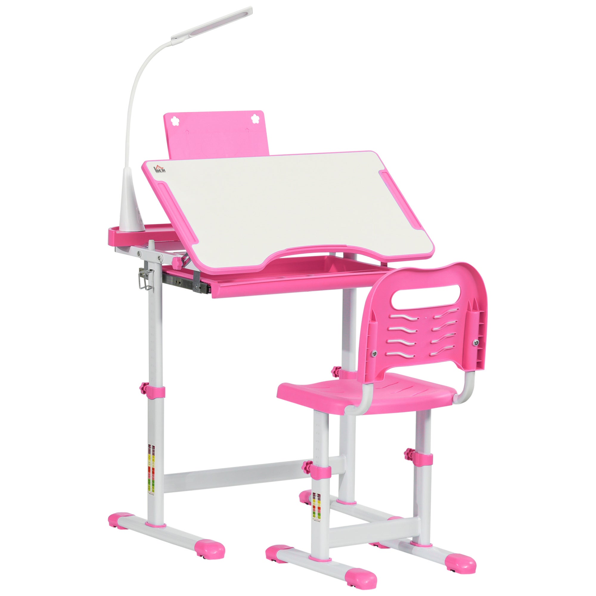 Bureau enfant avec chaise, réglable en hauteur, inclinable à 45°, lampe ...