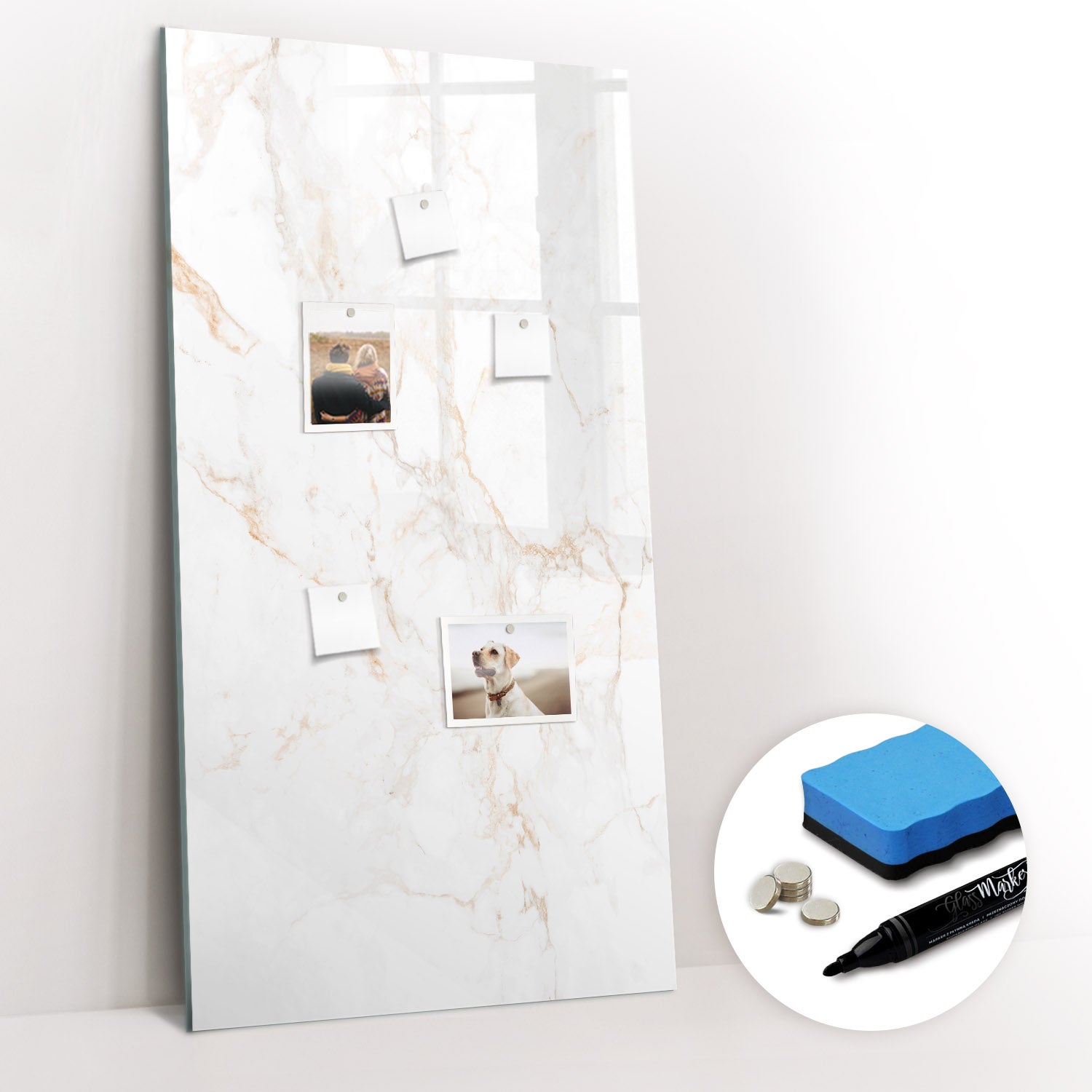 Pizarra magnética de pared, Tulup - 60x120 cm - Mármol elegante, 5 ...