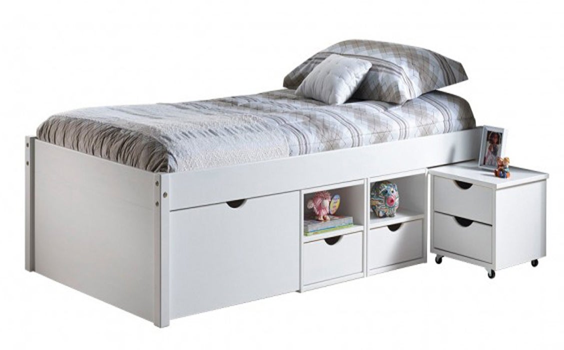 Lit multi rangements en pin couchage 90 X 200 cm - Dim : L 96 x P 209 x ...