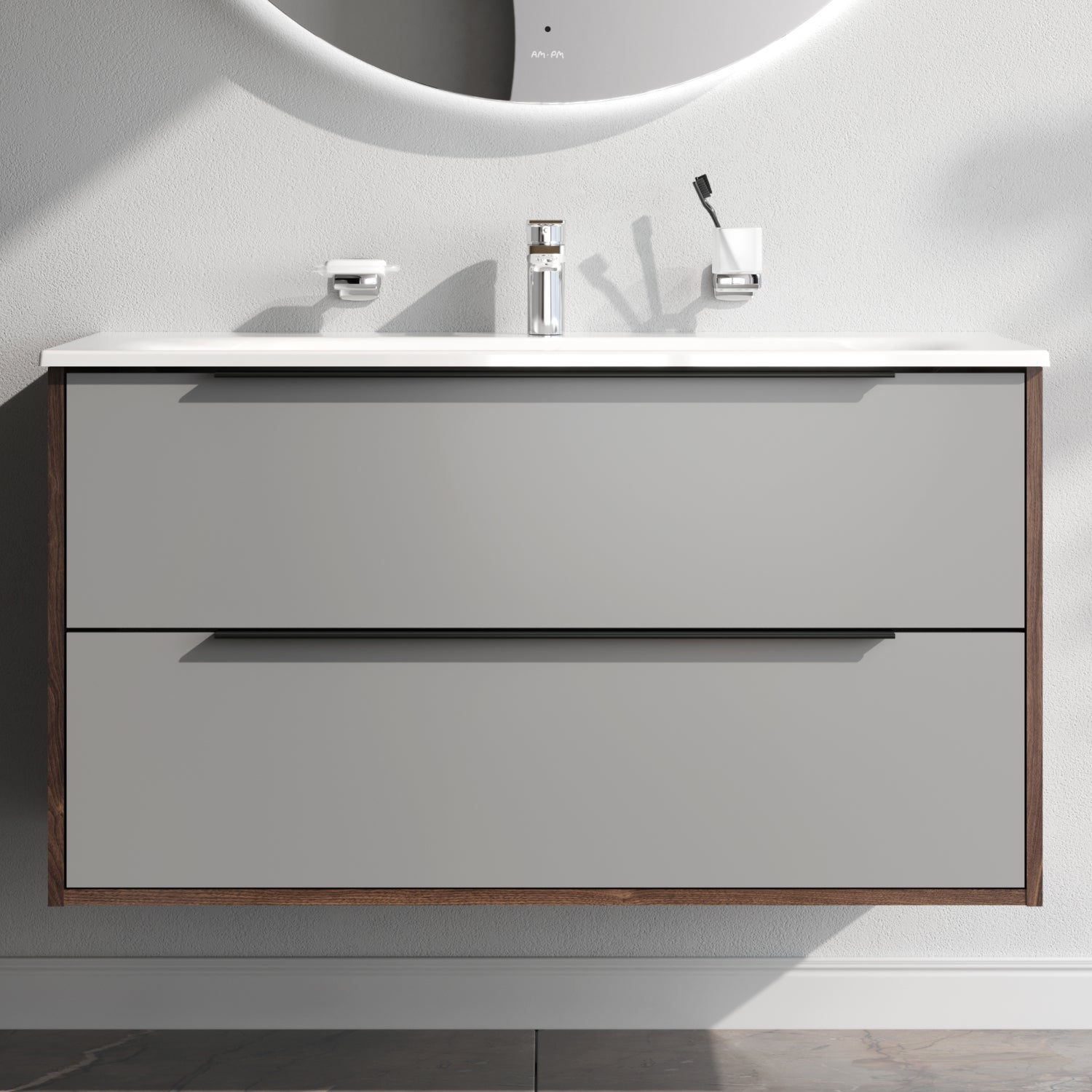 Meuble simple vasque 100 cm AM.PM Flash, 2 tiroirs, Graphite Mat ...