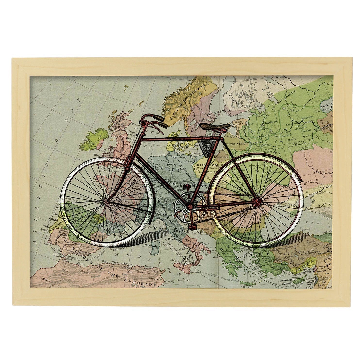 Affiche De Vélo Sur La Carte Européenne. Feuilles De Carte Du Monde ...