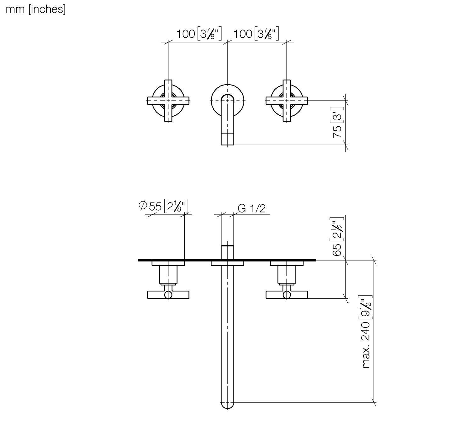 Dornbracht TARA Mezclador mural para lavabo sin juego de desagüe, 240 ...