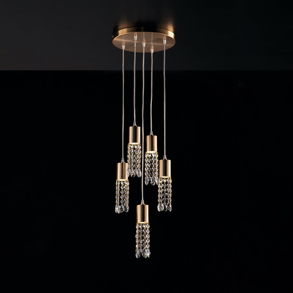 Plafoniera GU10 Led Design Moderno Oro Satinato Con Strass Cristallo 5 ...