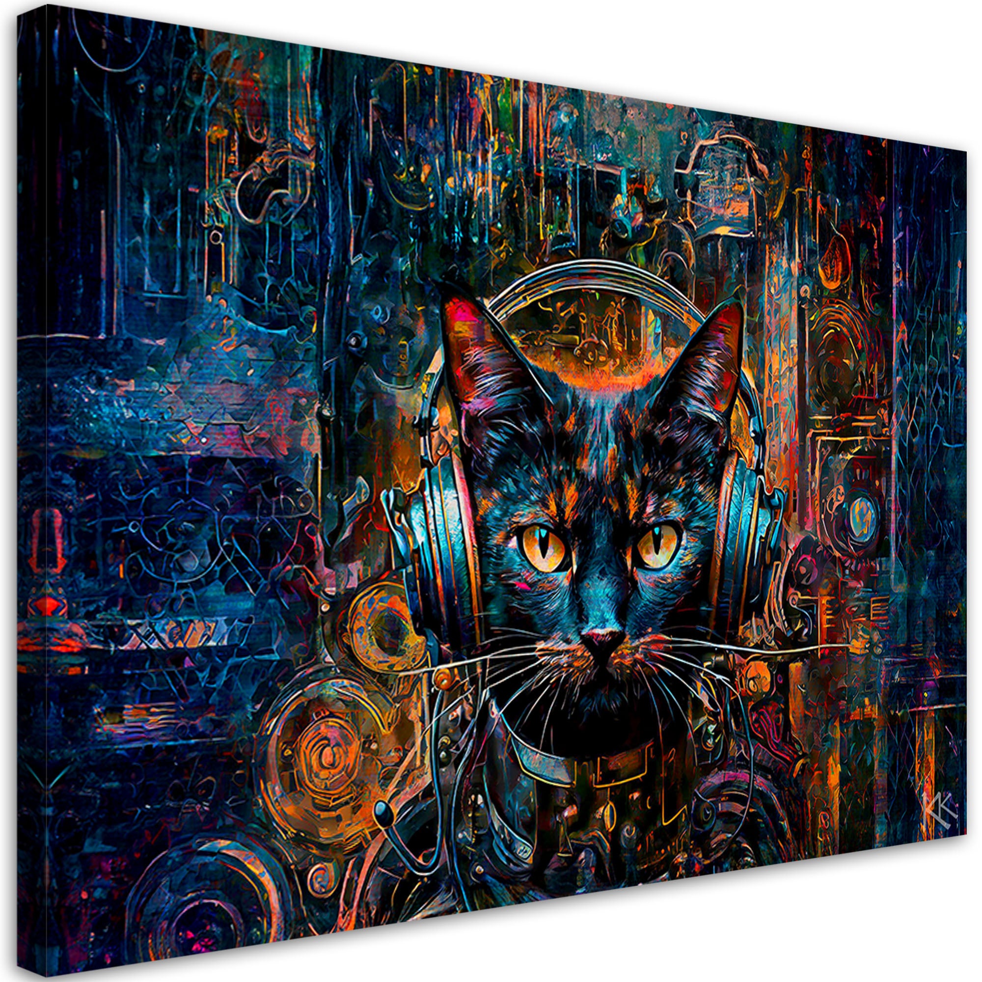 Obraz, Kot DJ w abstrakcyjnych kolorach 90x60 - Leroy Merlin
