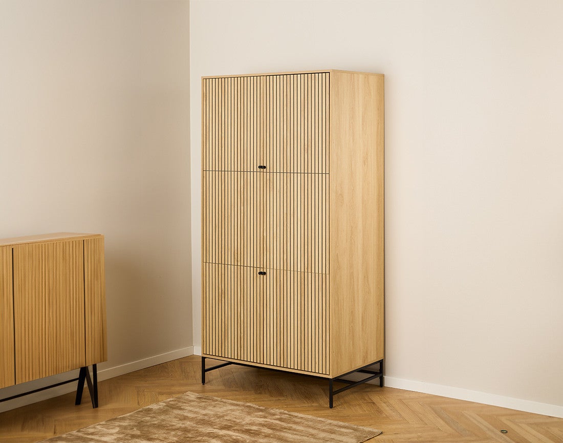 Armoire 2 portes avec penderie et étagères L99 x H200cm effet bois ...