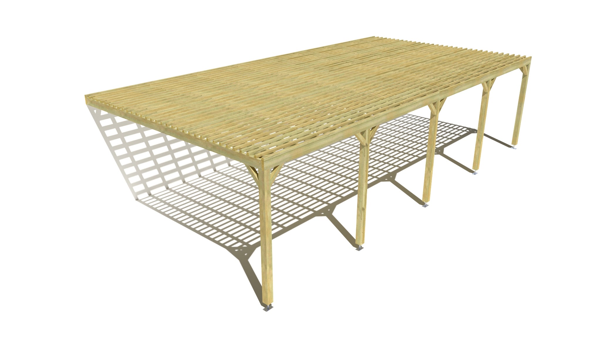 Pergola bois • 10m x 5m • adossée • sens profondeur • lattage bois ...