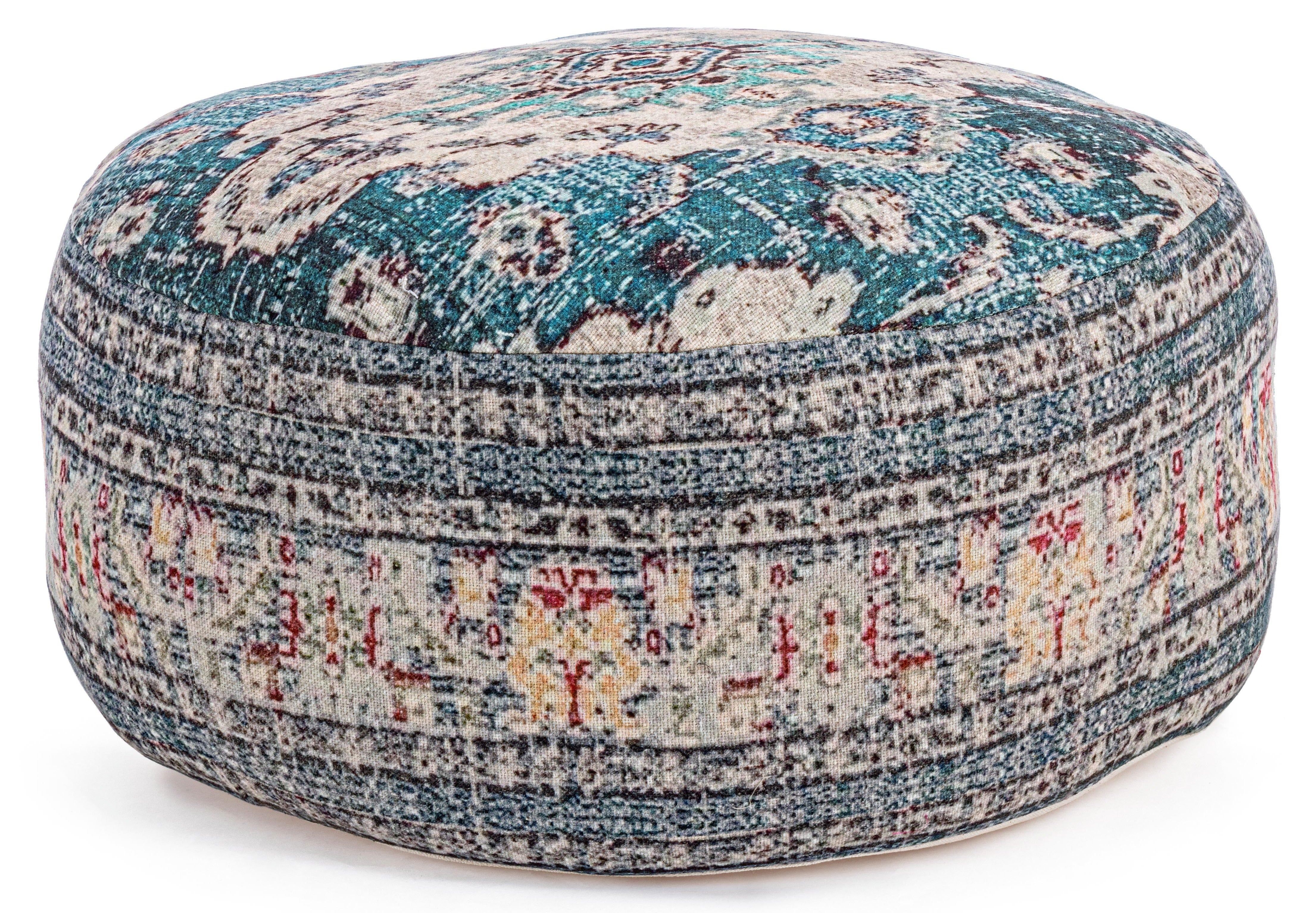 Pouf rond en coton nuance de bleu avec motifs Lima - Lot de 2 | Leroy ...