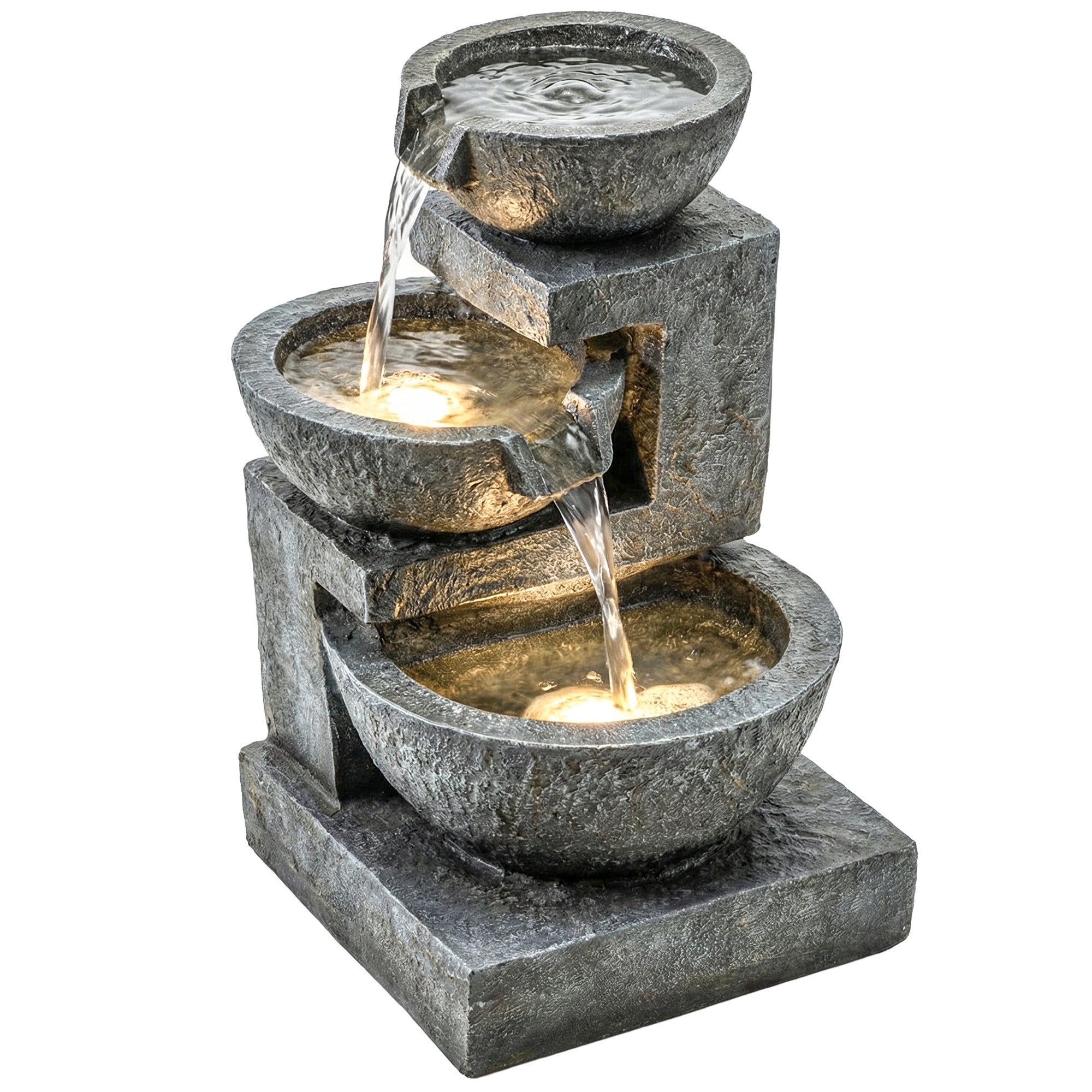 Fontaine Décorative LED 3 Niveaux Jardin Extérieur Cascade 40x37x61cm ...
