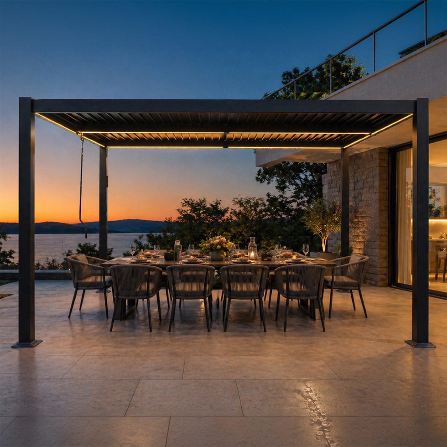 CORFU Pergola bioclimatica a LED 4x3 m con struttura in alluminio e ...