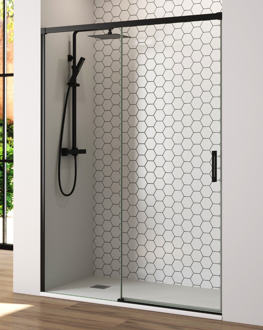 Mampara Ducha Corredera 1 Puerta 1 Fijo | 115 cm (Adaptable 109-114cm ...