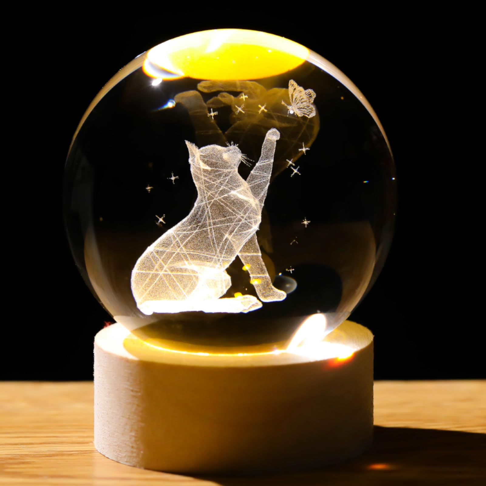 Lampe boule de verre en forme de statue de chat 8 cm, veilleuse boule ...