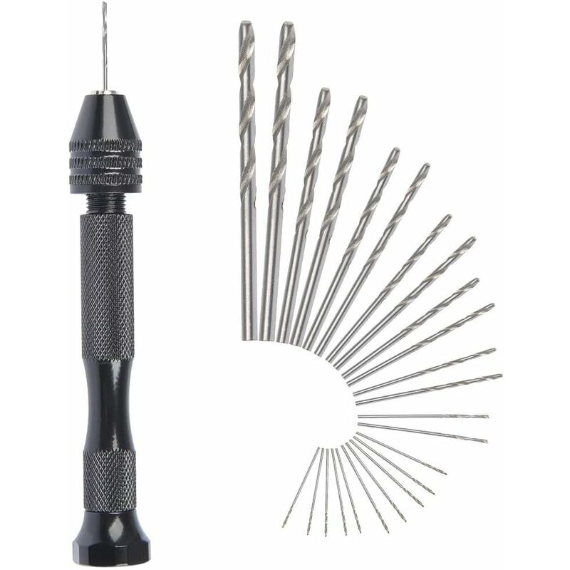 MIni perceuse à main Twist Drill Bits +25 micro forets hélicodaux sans fil en Aluminium Pin Vise ...