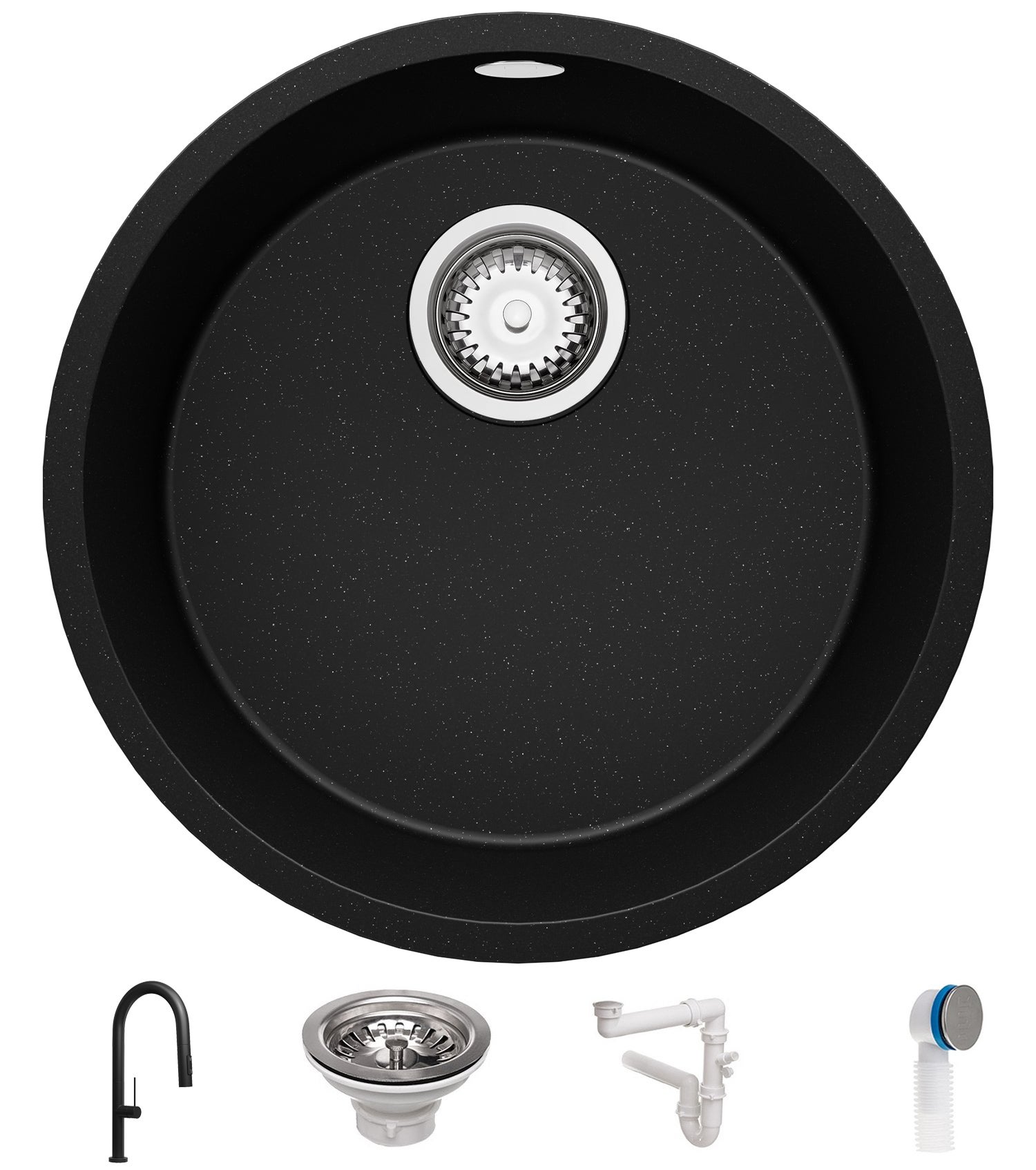 Fregadero Granito Circular Negro Metallic 46x46cm, Fregadero Cocina 1 ...