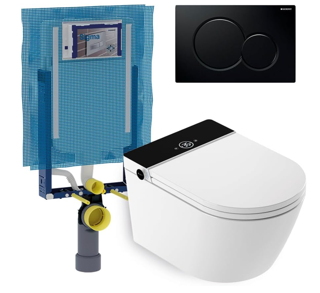 Mizubath-Set WC giapponese sospeso Rada nero| Pulizia con acqua ...