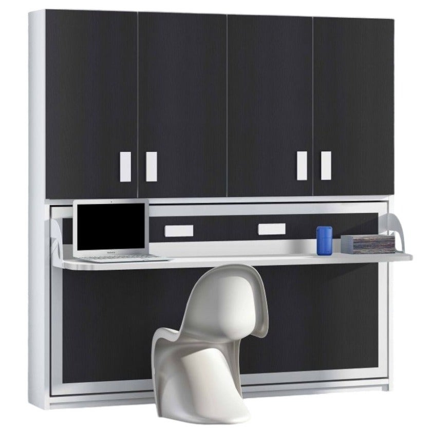 Lit escamotable 140x190 P 53cm anthracite avec étagères et bureau Miko ...