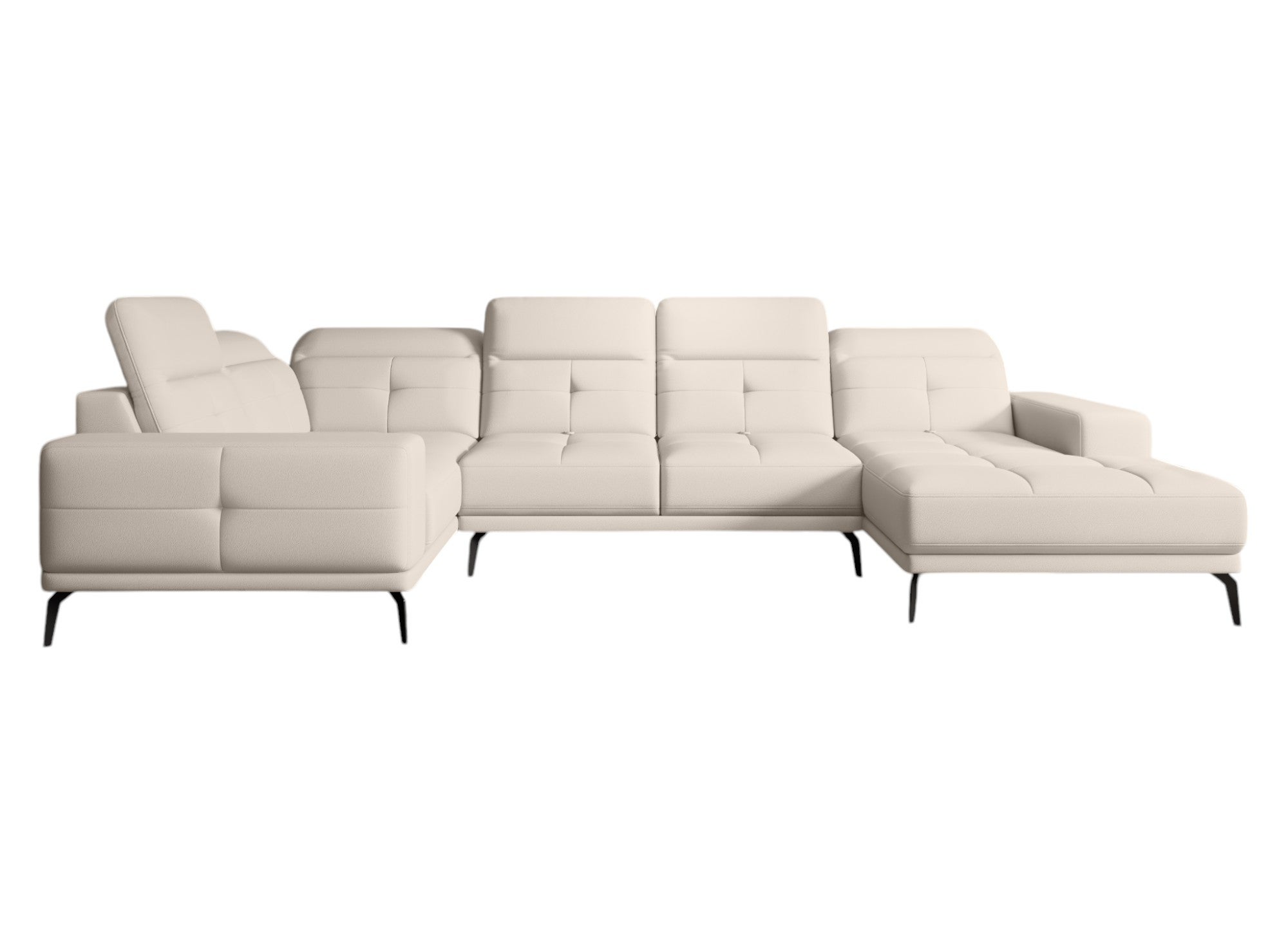 Canapé panoramique design simili cuir crème têtières angle gauche avec ...