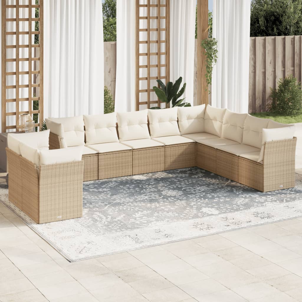 Salon de jardin avec coussins 10 pcs beige résine tressée | Leroy Merlin