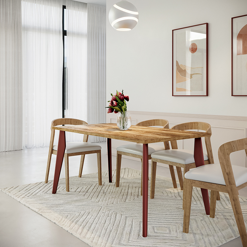 Table à manger rectangle DECO-GEM, 6 pers. Décor chêne vieilli. 4 pieds ...