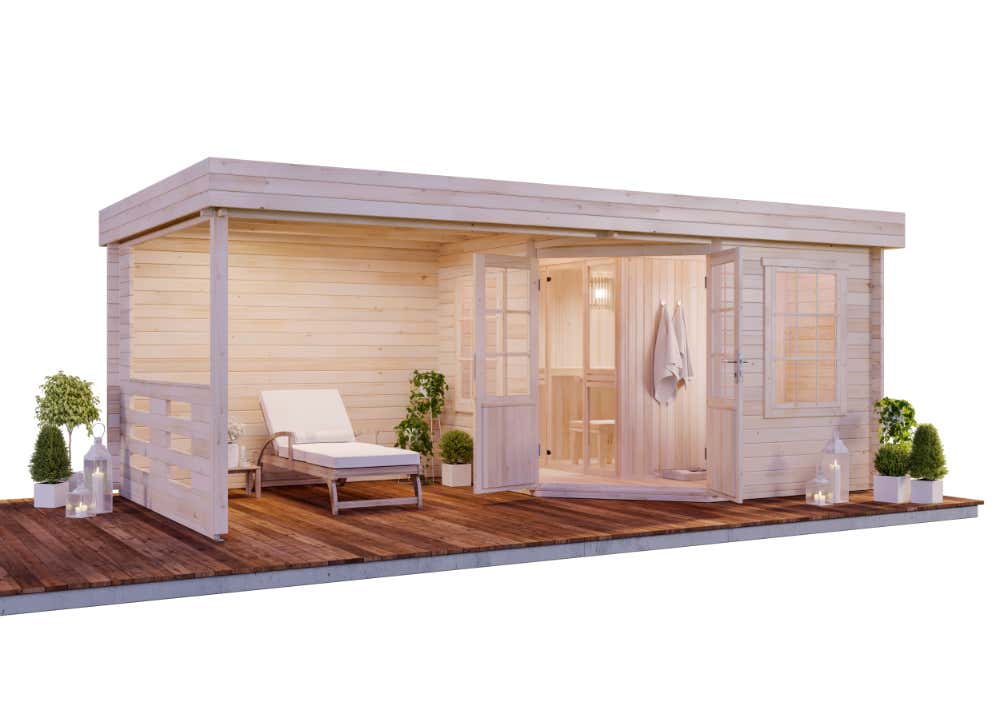 Sauna extérieur Hanna-40 FinnTherm, 6x3.2m dim. ext. (cas échéant incl ...