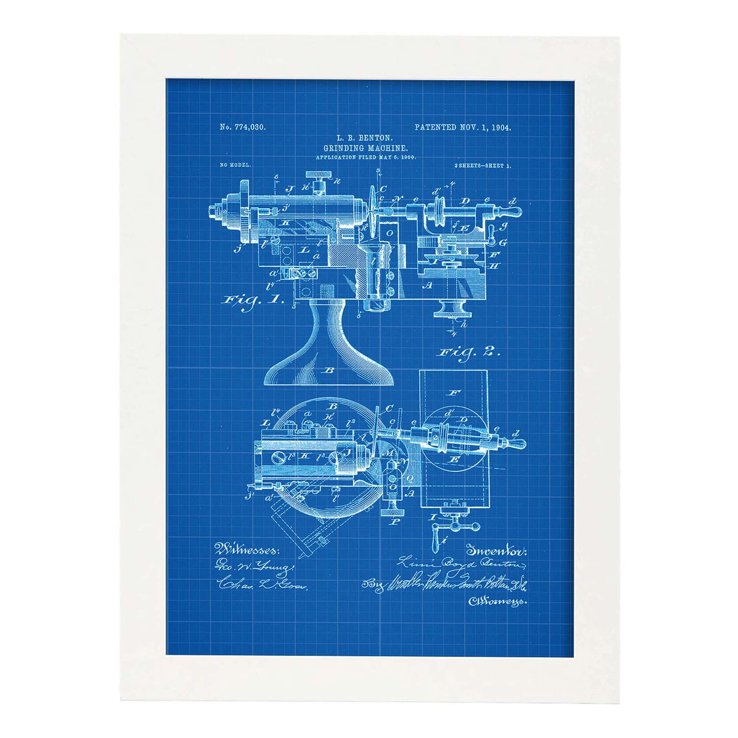Courte Affiche De Brevet. Perte Avec Old Patent Design Black Cadre A4 ...