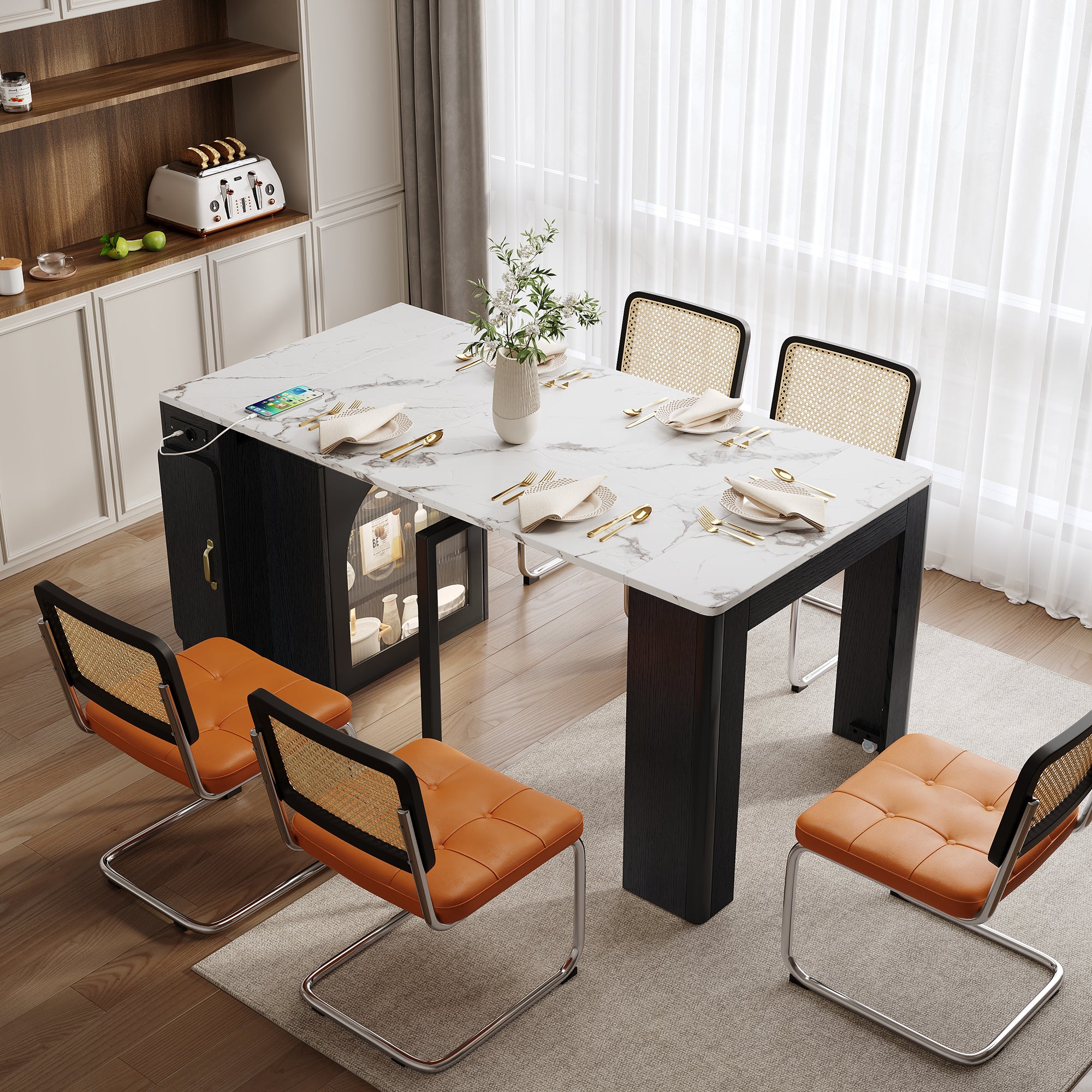 Mesa extensible comedor con 3 extensiones, isla cocina con ruedas y ...