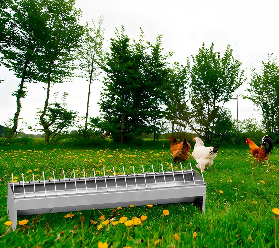 Comedero lineal 1 m para gallinas, faisanes, pavos y aves de corral Finca Casarejo, galvanizado ...