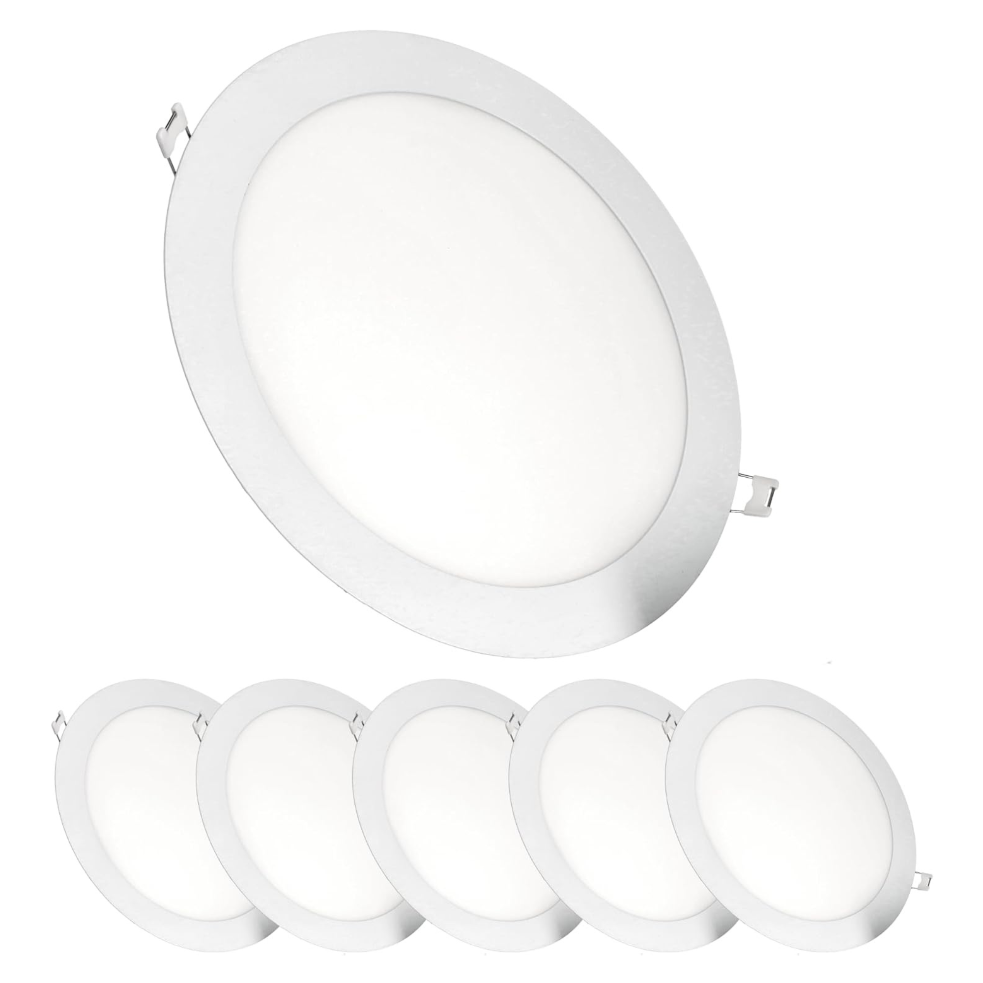 6x Downlight LED rond 18W, anneau plat en aluminium blanc mat encastré ...