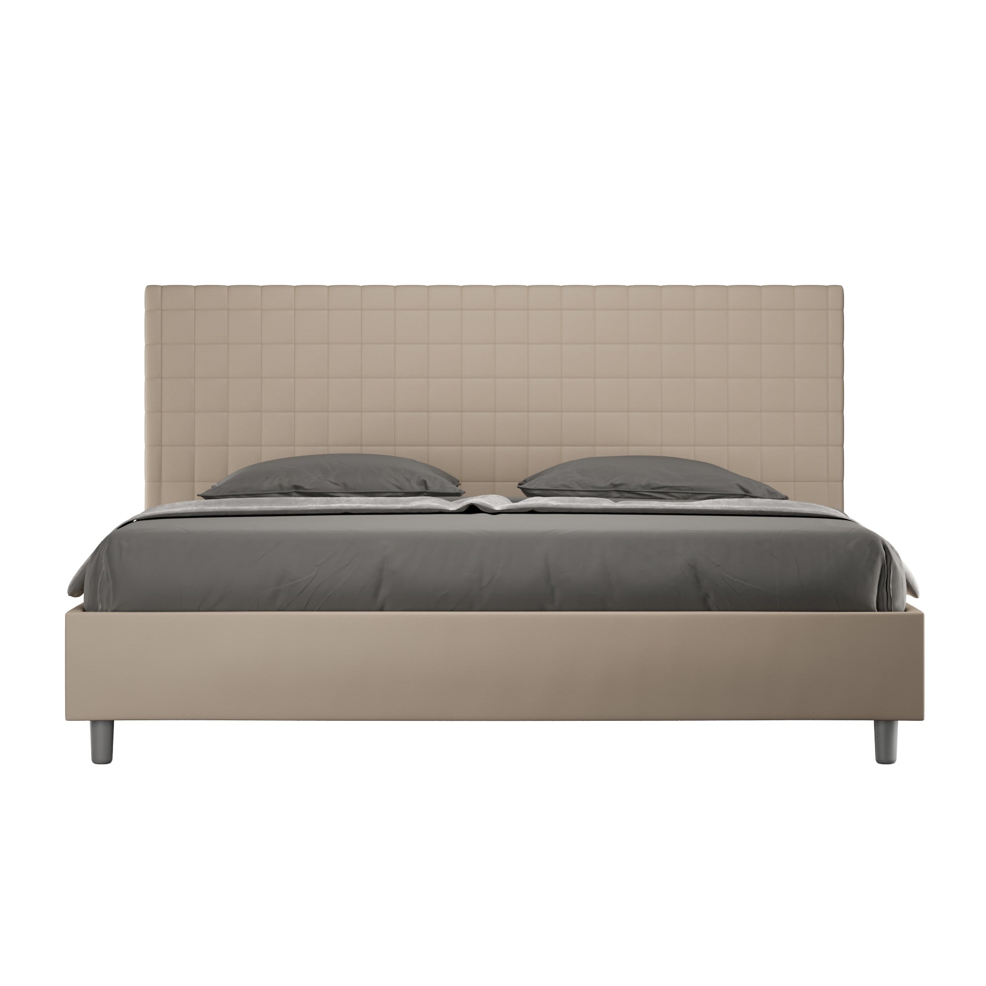 Lit capitonné 180x200 simili cuir gris tourterelle Sunny sans sommier ...