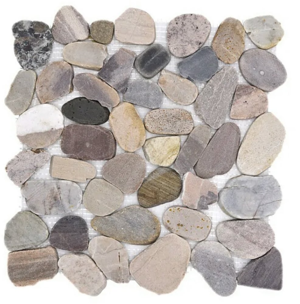 Mosaïque de galets beige gris rouge fluo aspect mat | Leroy Merlin