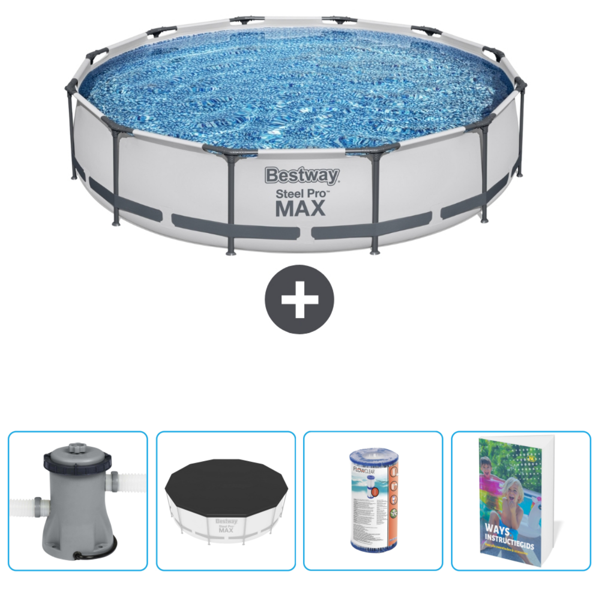 Piscine Bestway Ronde Steel Pro MAX - 366 x 76 cm - Grise - Comprend ...