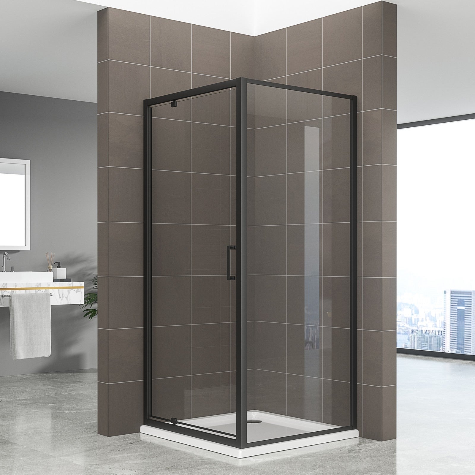 IBEABLACK Cabine de douche noire H. 190 cm porte pivotante verre 6 mm ...