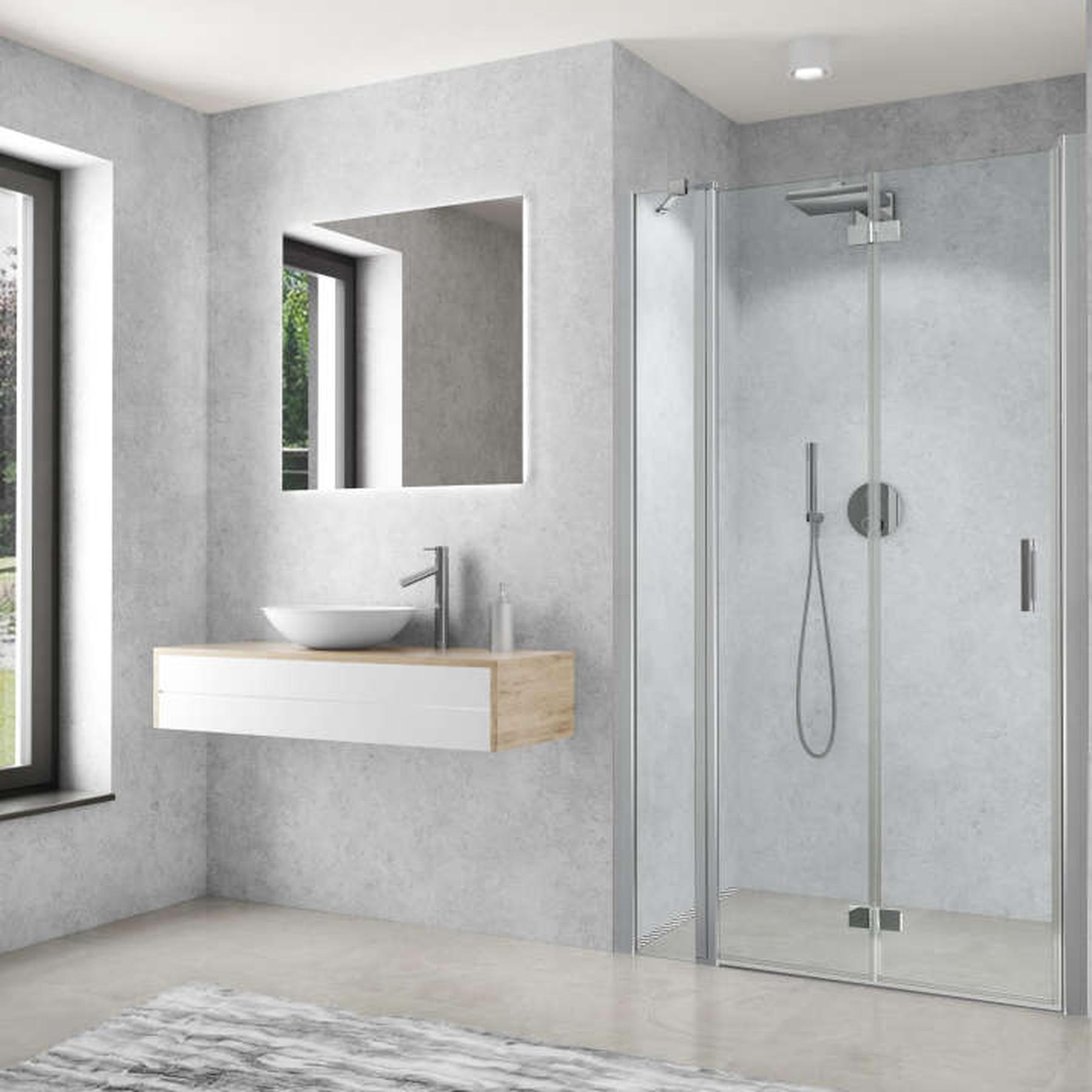 Paroi de douche pivotante repliable largeur 140 cm hauteur 200 cm profilé argent poli verre ...