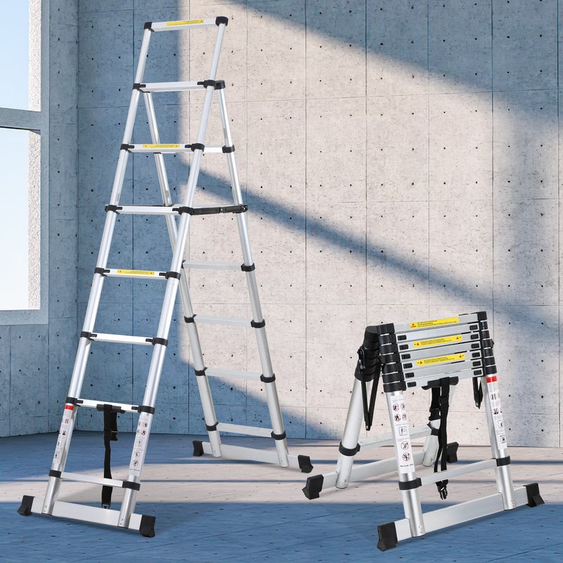 Escalera telescópica hasta 150 kg Escalera de tijera estable de ...