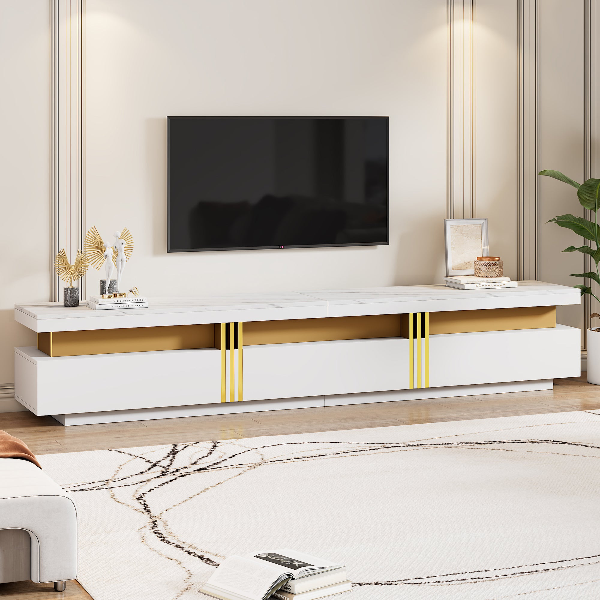 Mueble TV moderno con óptica de mármol, mesa TV, modo TV, 200 x 40 x 42 ...