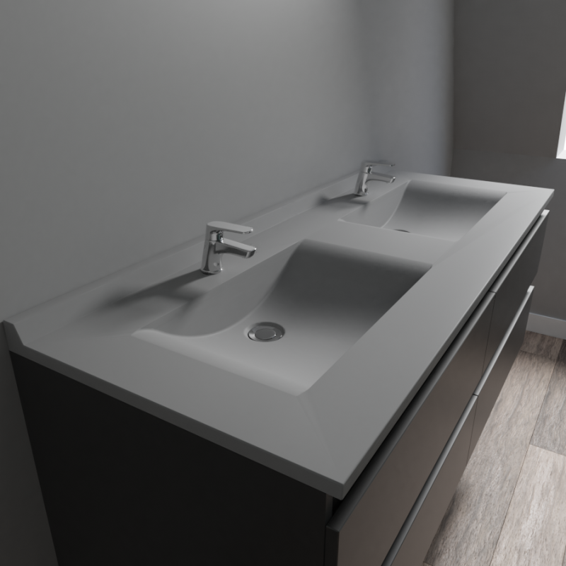 Plan double vasque en résine de synthèse gris RESIPLAN - 140 cm | Leroy ...