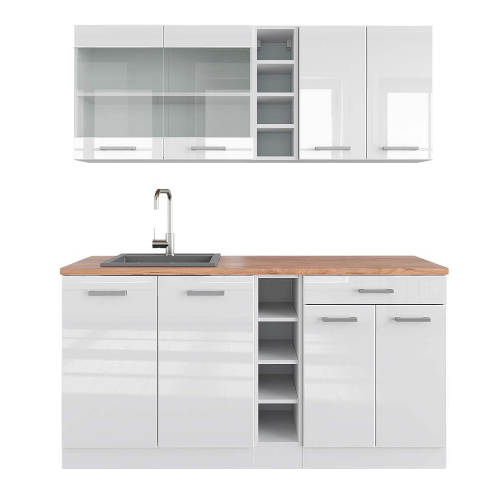Vicco Cocina versátil R-Line, Blanco alto brillo/blanco, 160 cm , ET ...