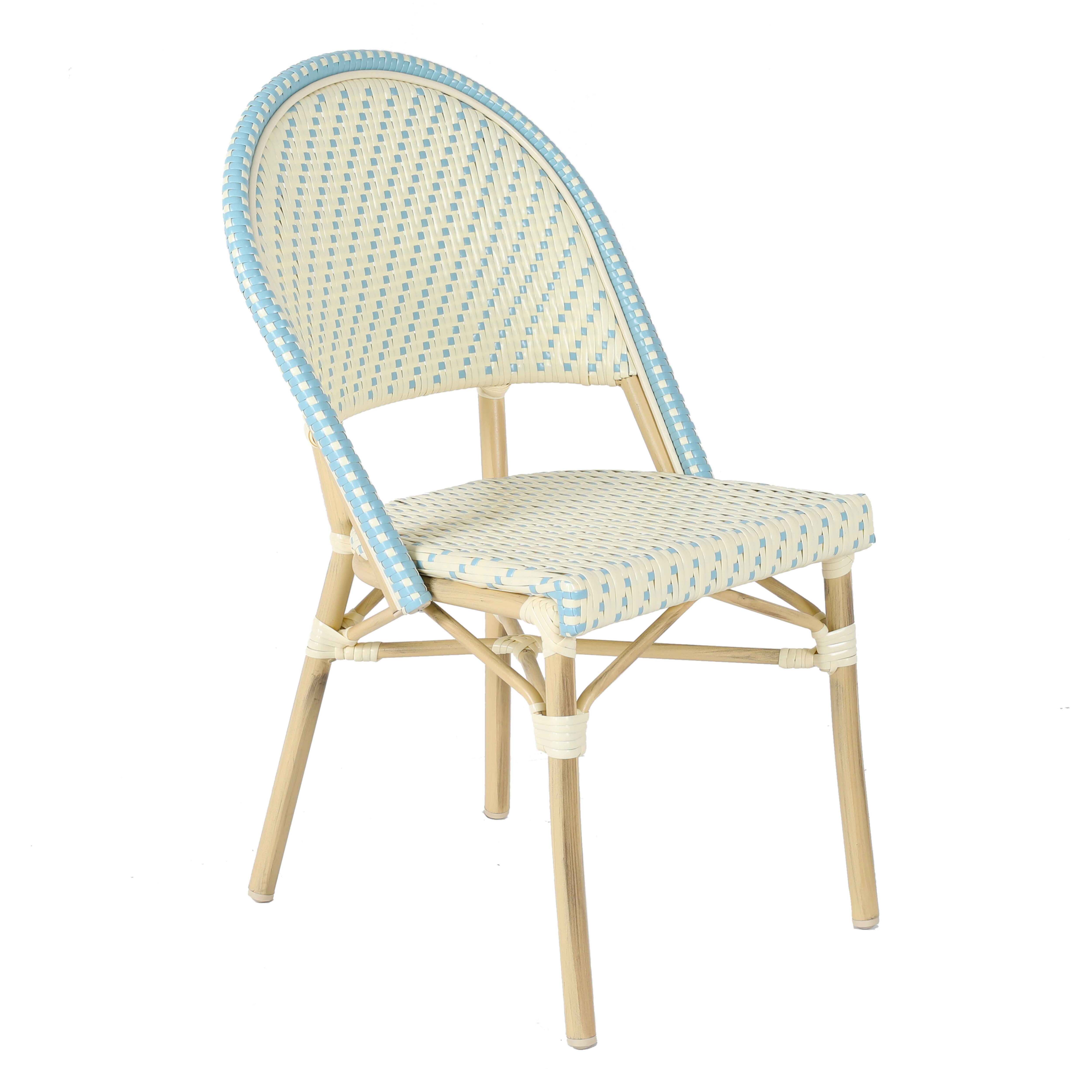 Chaise de terrasse bistrot parisien en aluminium et rotin bleu | Leroy ...