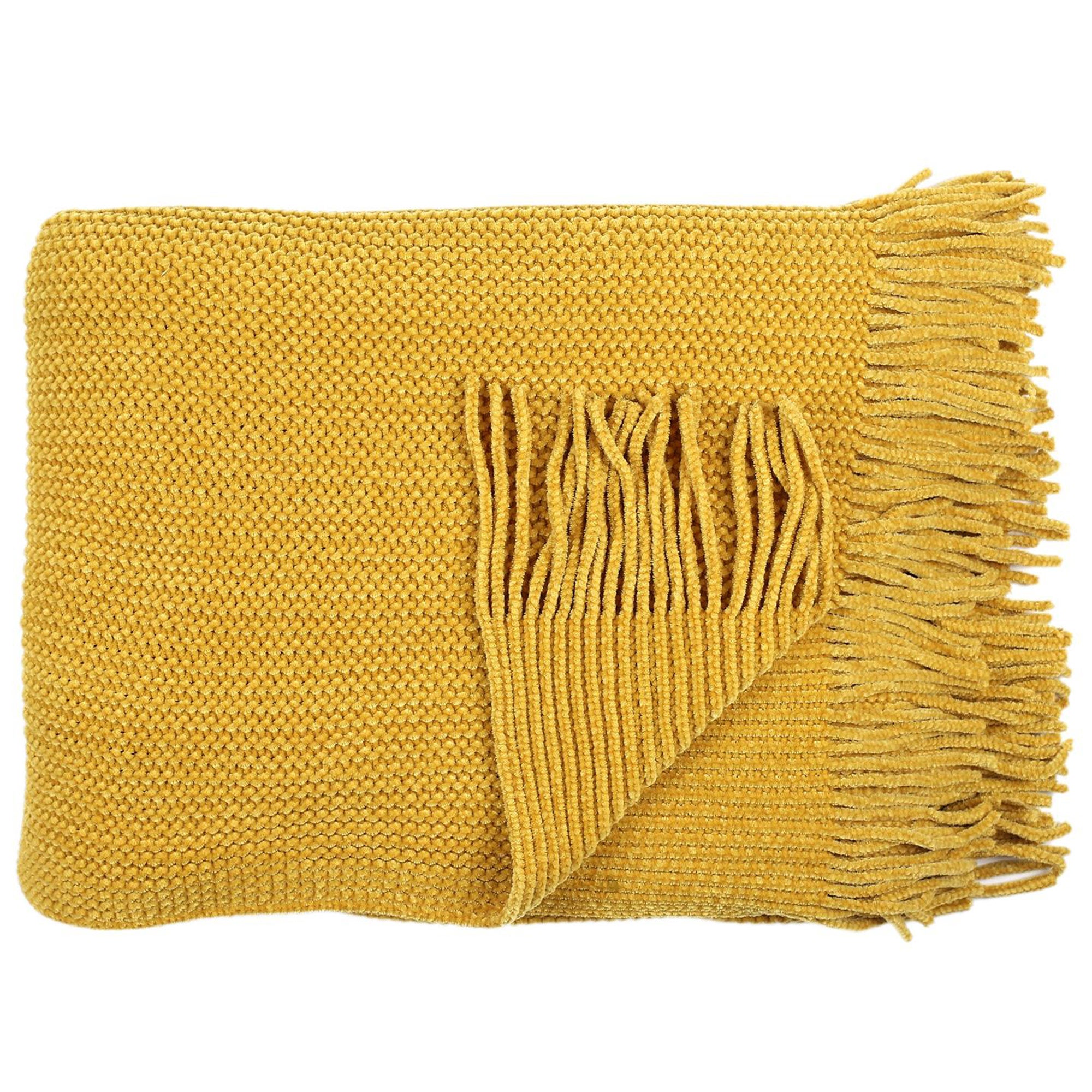 Plaid à franges style chenille collection MIEL D'AUTOMNE 120x150 cm ...