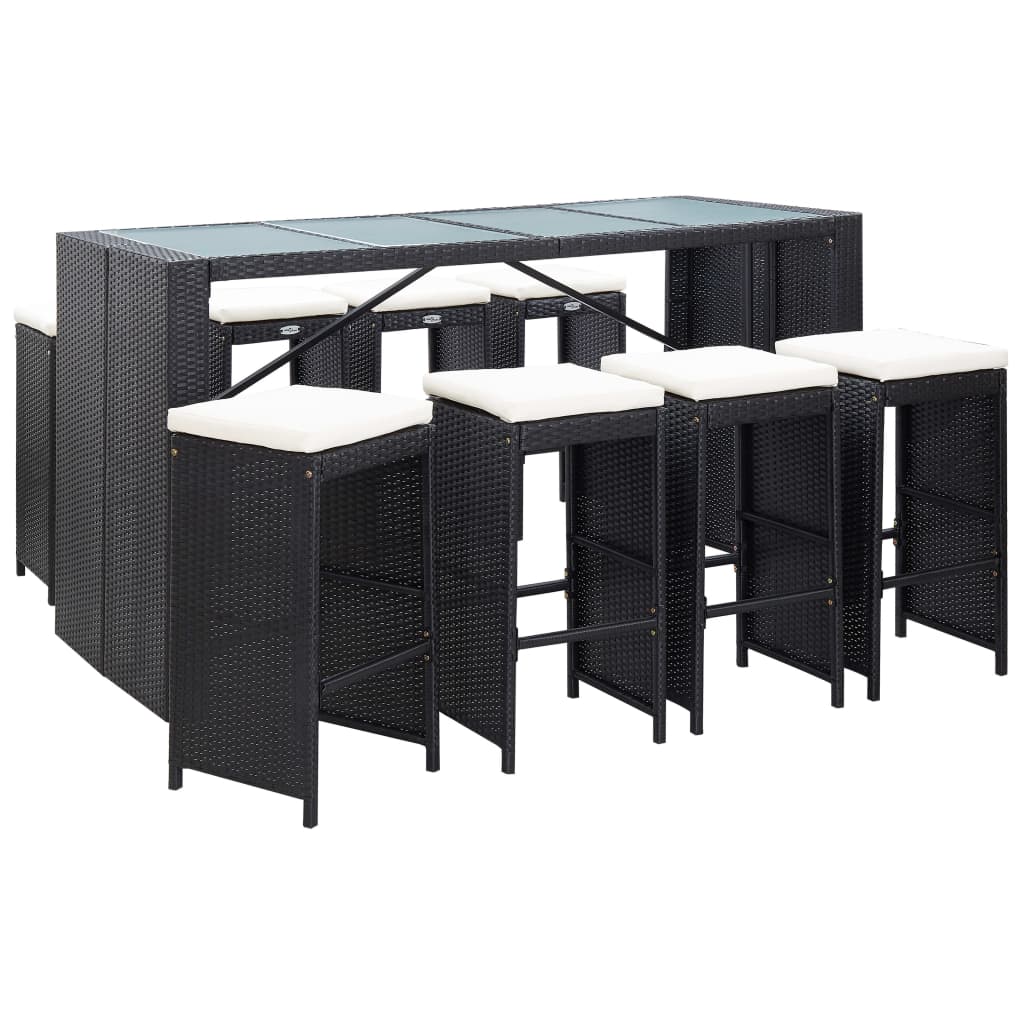 Set demuebles de bar de jardín 9 piezas ratán sintético negro | Leroy ...